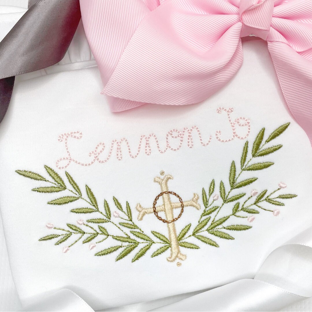 Easter Baptism Cross and Crown Floral Swag Machine Embroidery Design - Etsy