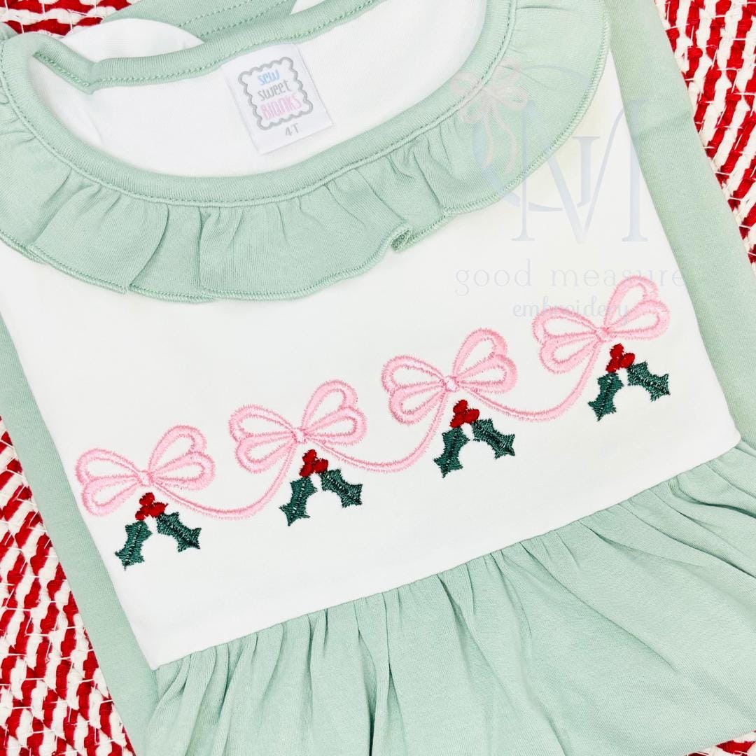 Bow Swag With Holly Berries Satin Stitch Embroidery Design - Etsy