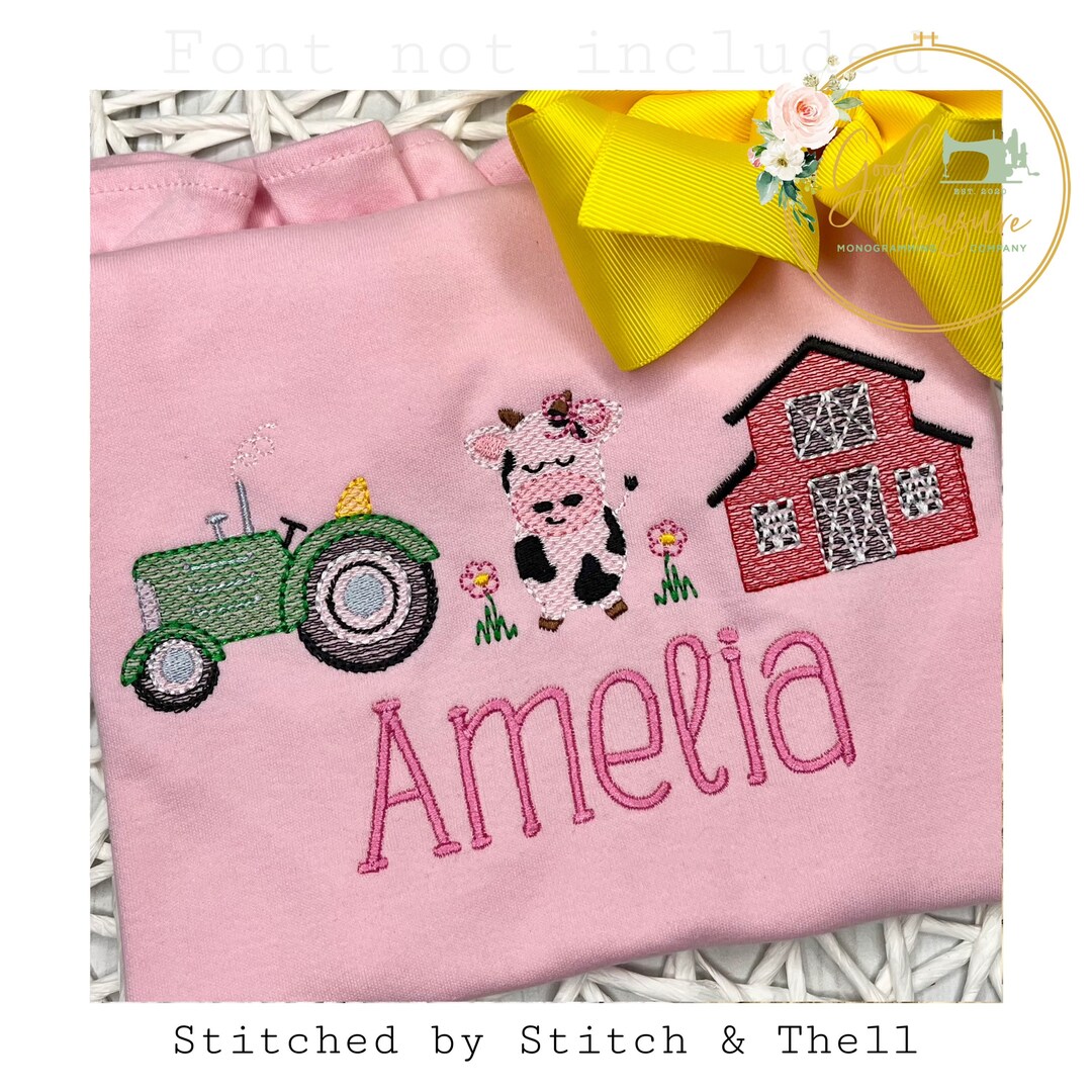 Been Farming Long Girly Cow Tractor Barn Farm Trio Sketch Stitch ...