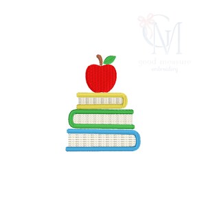 Mini Fill Back to School Apple and Stack of Books Machine Embroidery ...