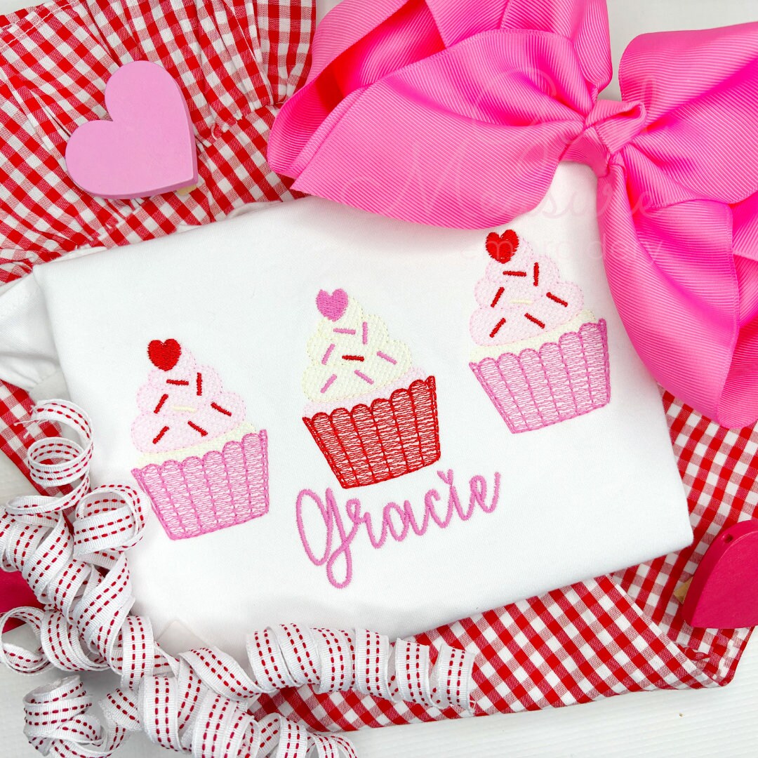 Valentines Cupcake Sketch Trio Machine Embroidery Design - Etsy