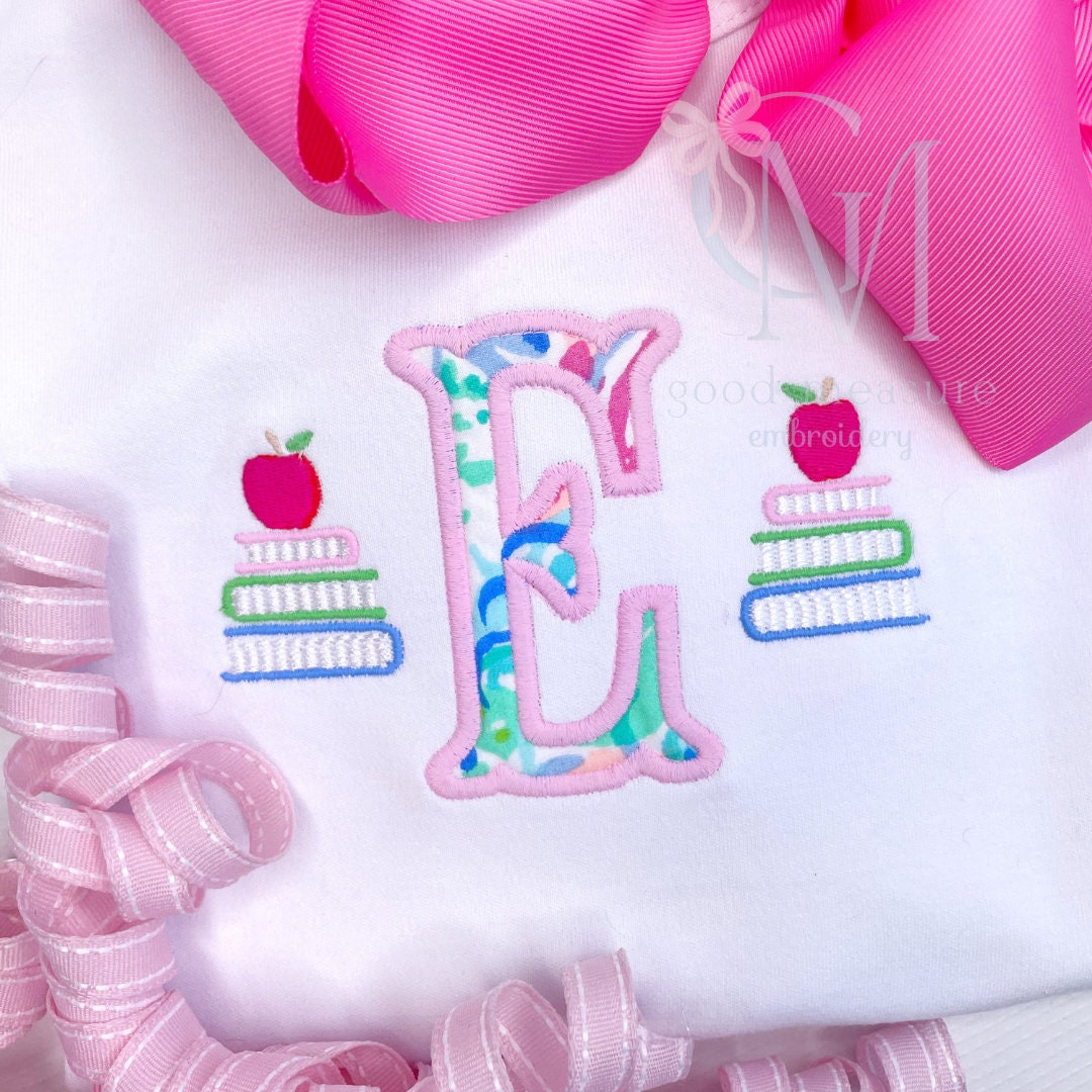 Mini Fill Back to School Apple and Stack of Books Machine Embroidery ...