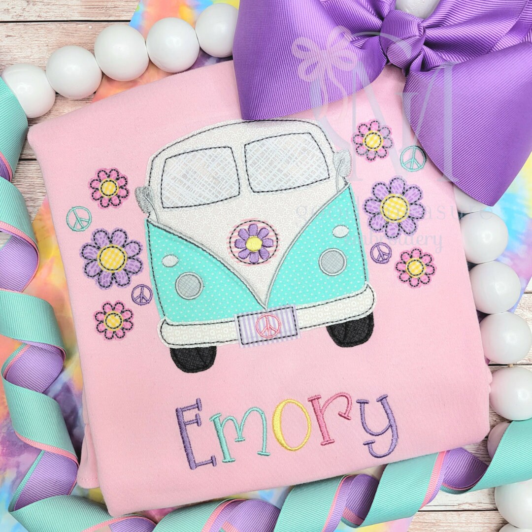 Retro Groovy Van Applique Bean Stitch Machine Embroidery Design - Etsy