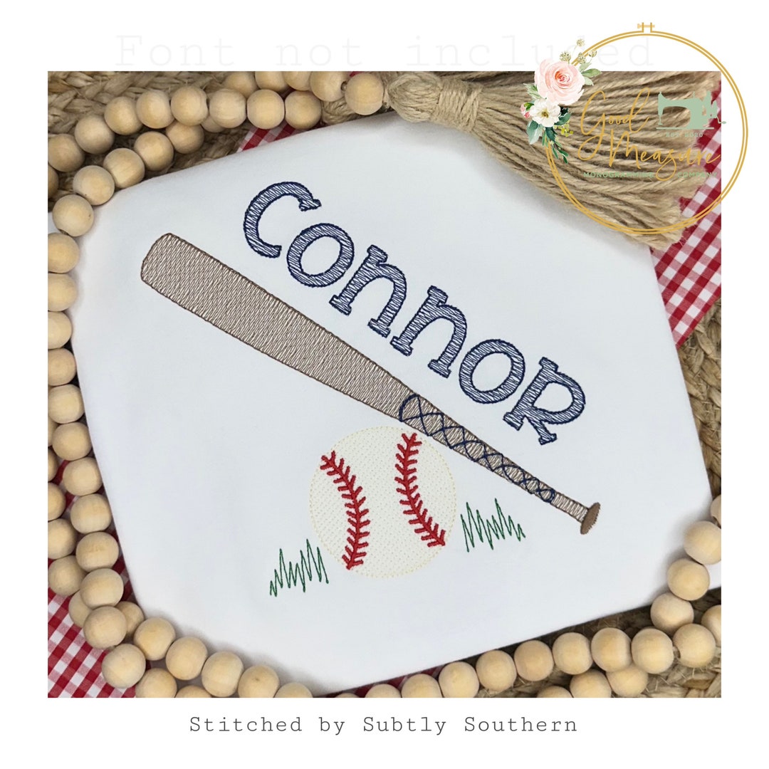 Baseball and Bat Stitch Machine Embroidery Design - Etsy