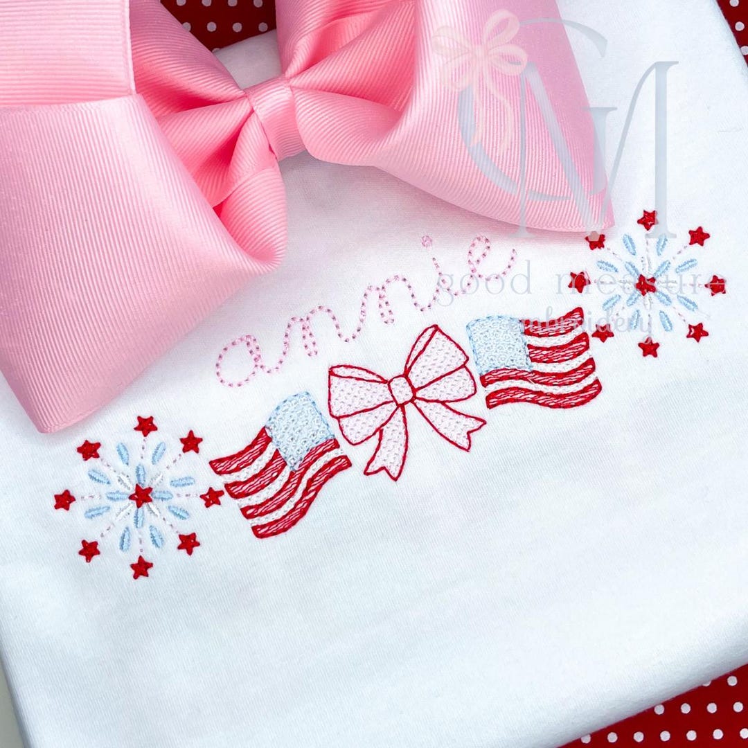 Bow, Flags, and Fireworks Sketch Machine Embroidery Design - Etsy