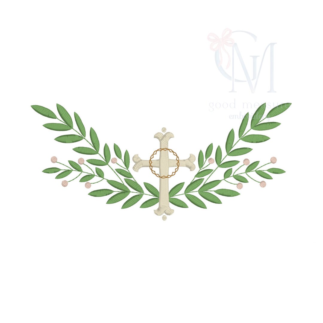 Easter Baptism Cross and Crown Floral Swag Machine Embroidery Design - Etsy