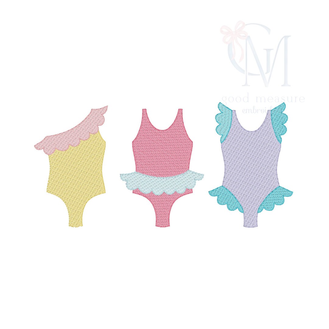 Summer Girls Swimsuits Sketch Stitch Machine Embroidery Design - Etsy