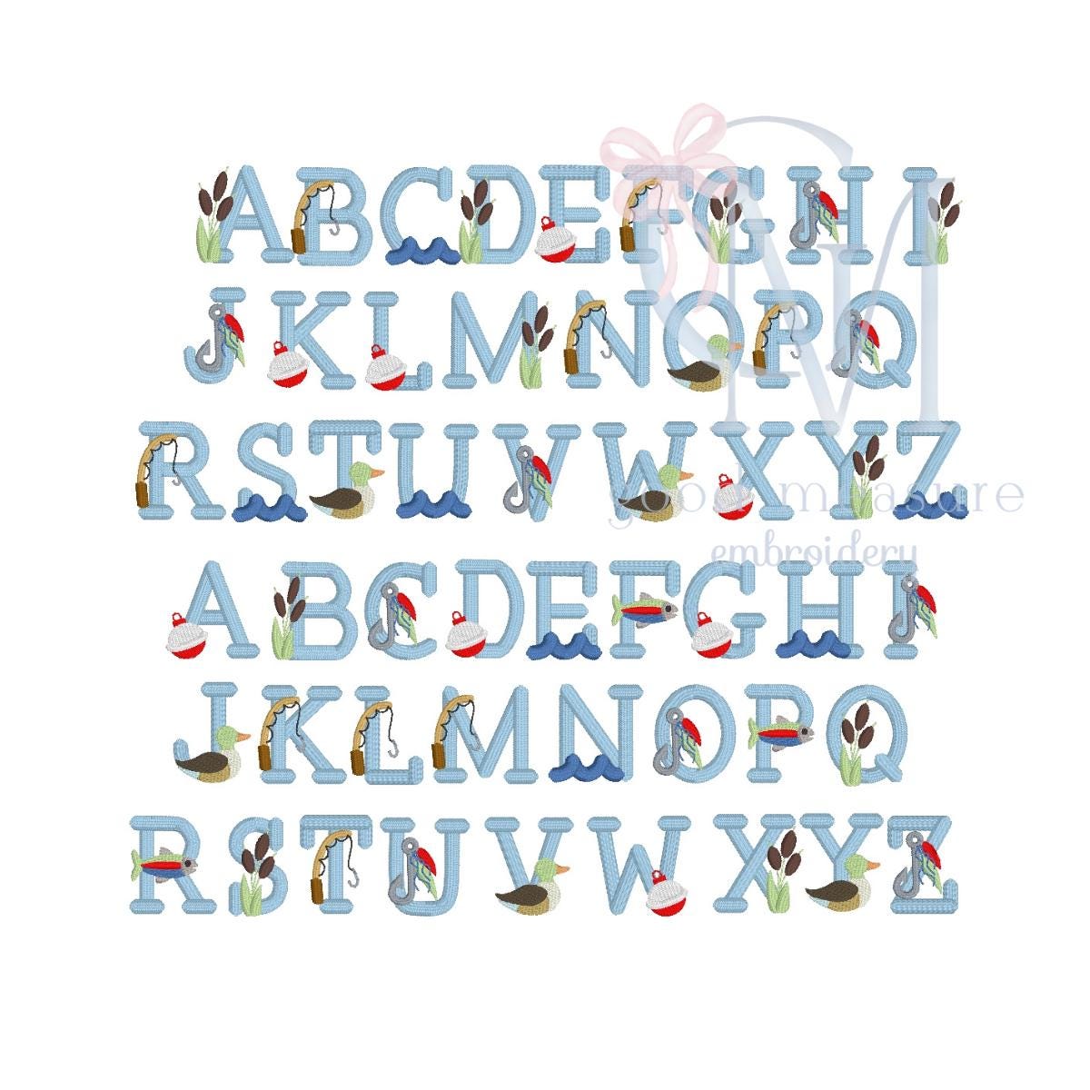 Gone Fishing Satin Print Font Machine Embroidery Design - Etsy