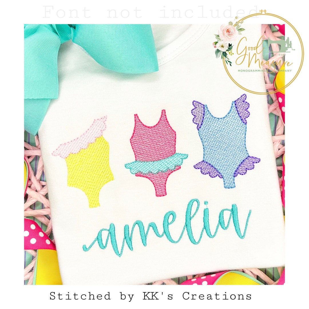 Summer Girls Swimsuits Sketch Stitch Machine Embroidery Design - Etsy