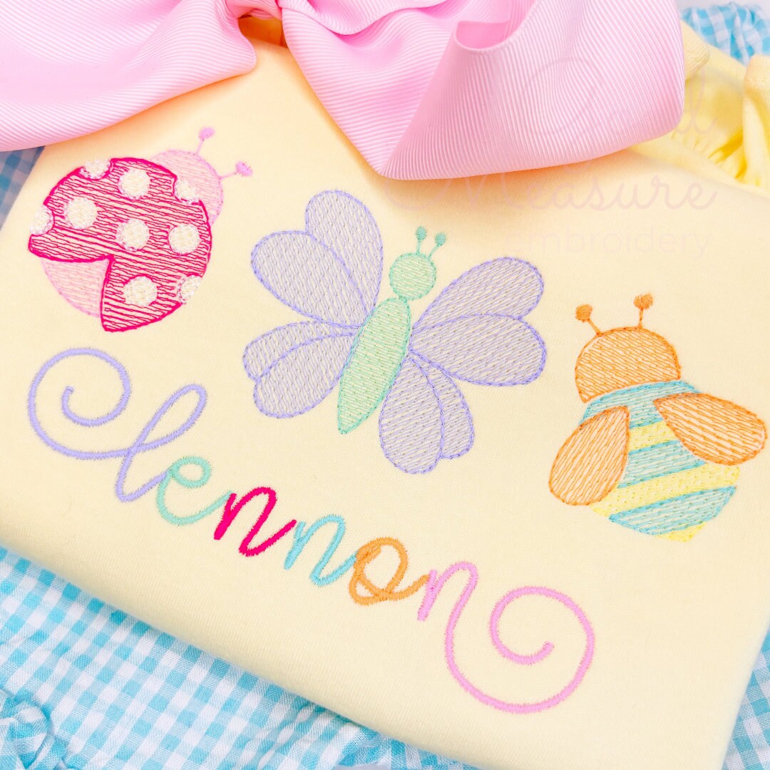 Bumblebee Butterfly Ladybug Sketch Trio Machine Embroidery Design - Etsy