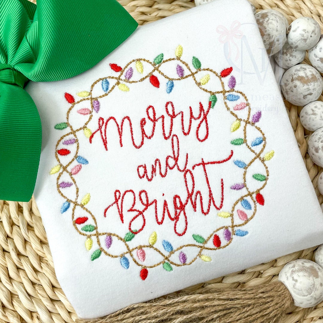 Christmas Light Monogram Frame Machine Embroidery Design - Etsy