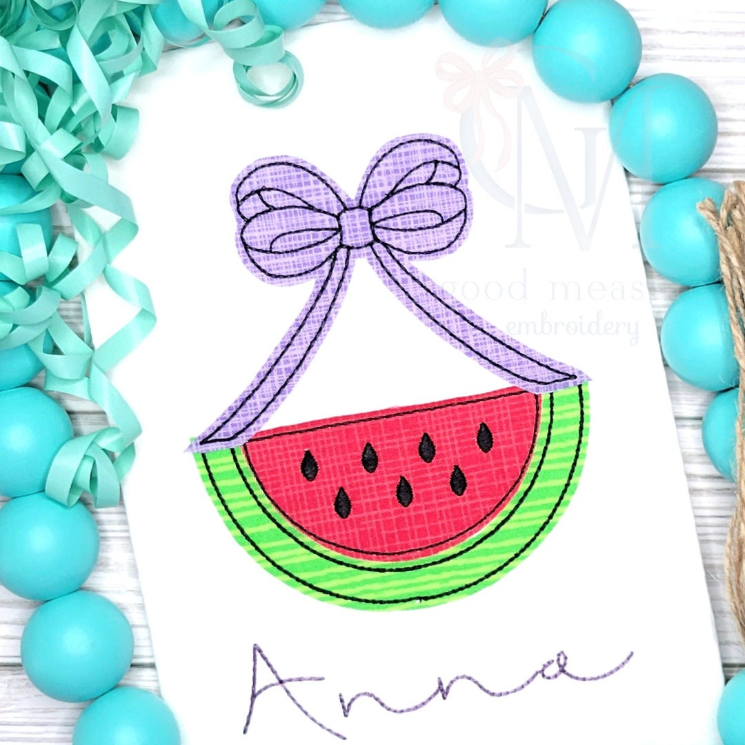 Watermelon Swag With Bow Bean Stitch Applique Machine Embroidery Design ...