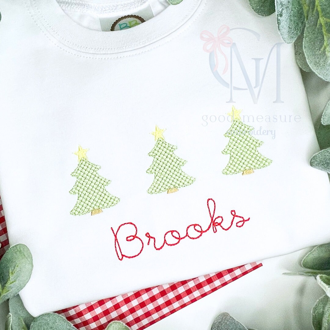 French Knot Christmas Tree Trio Machine Embroidery Design - Etsy