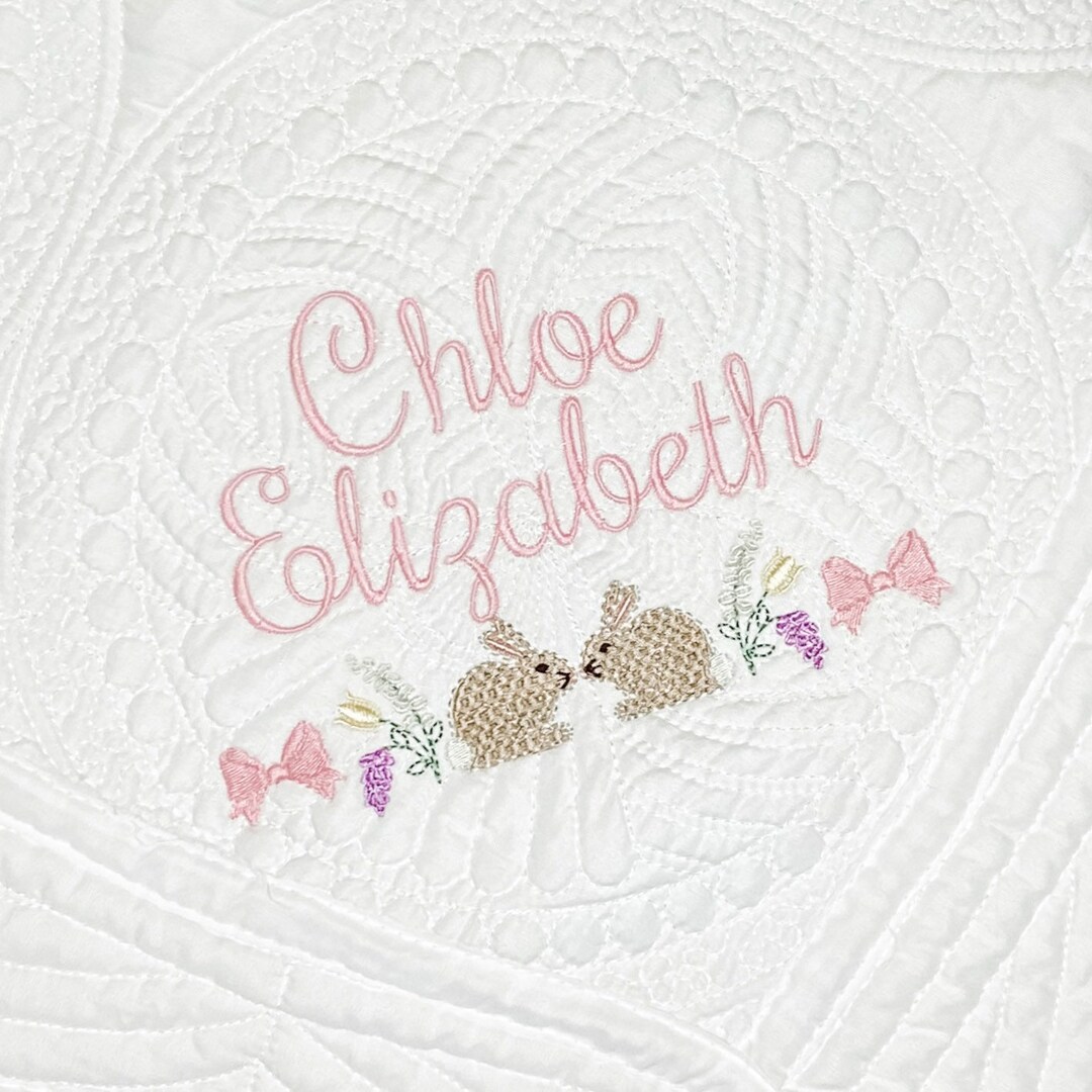 Bunnies & Bows Floral Swag Name Frame Machine Embroidery - Etsy