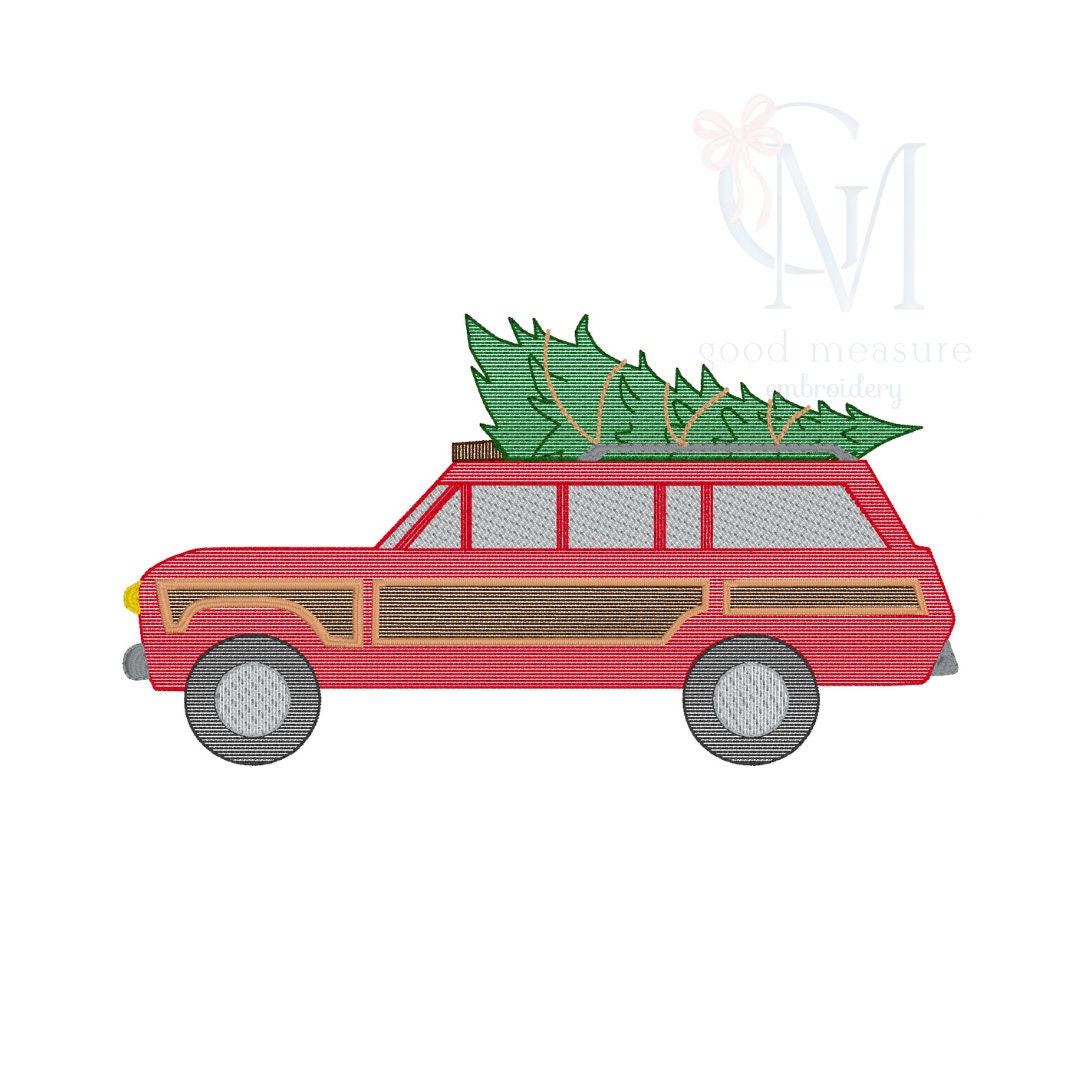 Christmas SUV Woodie With Christmas Tree Sketch Fill Machine Embroidery ...