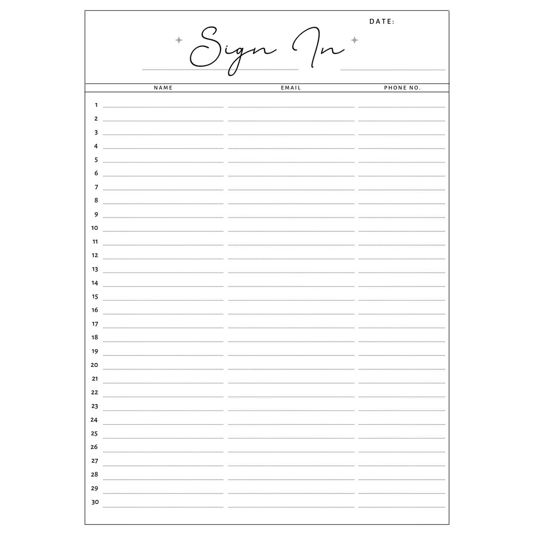 Printable Sign in Sheet - Etsy