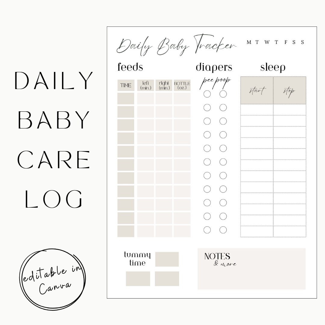 Daily Baby Care Log, Editable Baby Care Tracker, Printable Newborn Log ...
