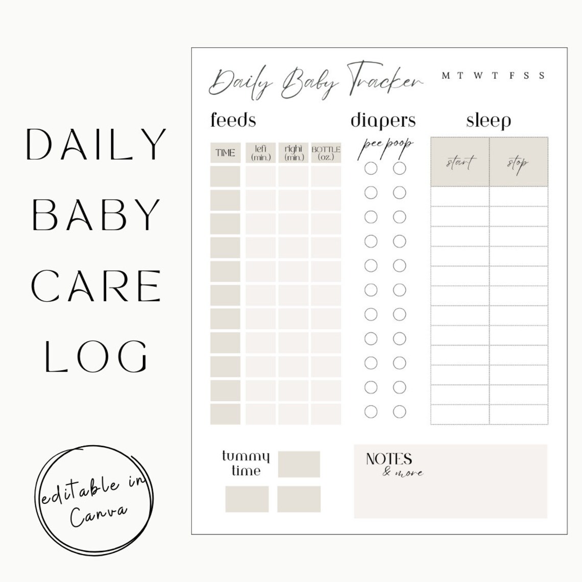 Daily Baby Care Log, Editable Baby Care Tracker, Printable Newborn Log ...