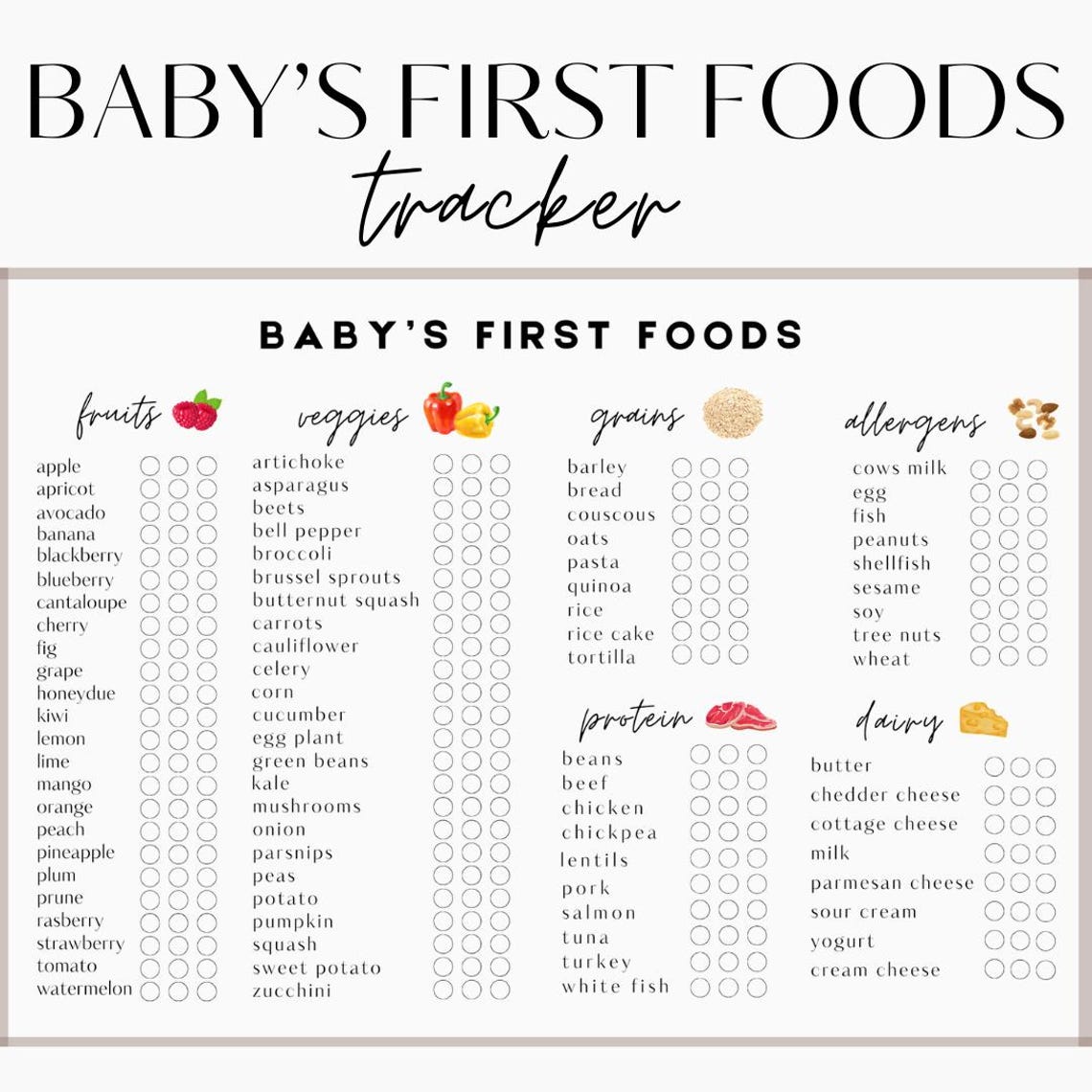 Baby's First Food Tracker, Tracker for Introducing Solids to Your Baby ...