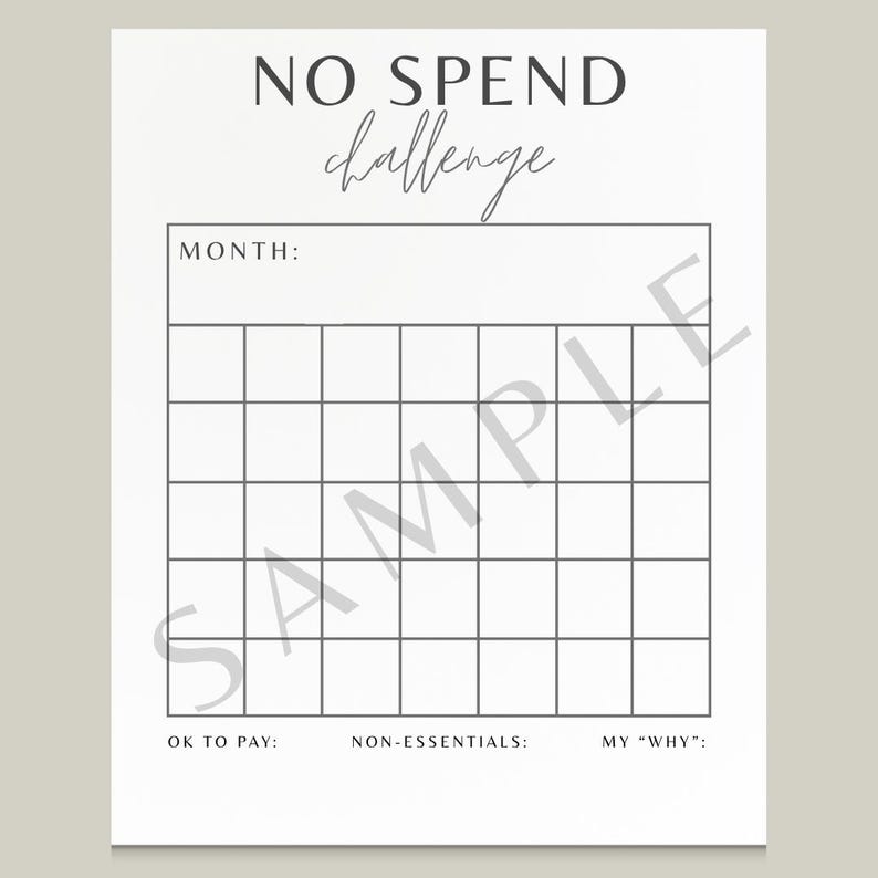 No Spend Challenge Tracker- Printable PDF, No Buy Challenge Worksheet ...