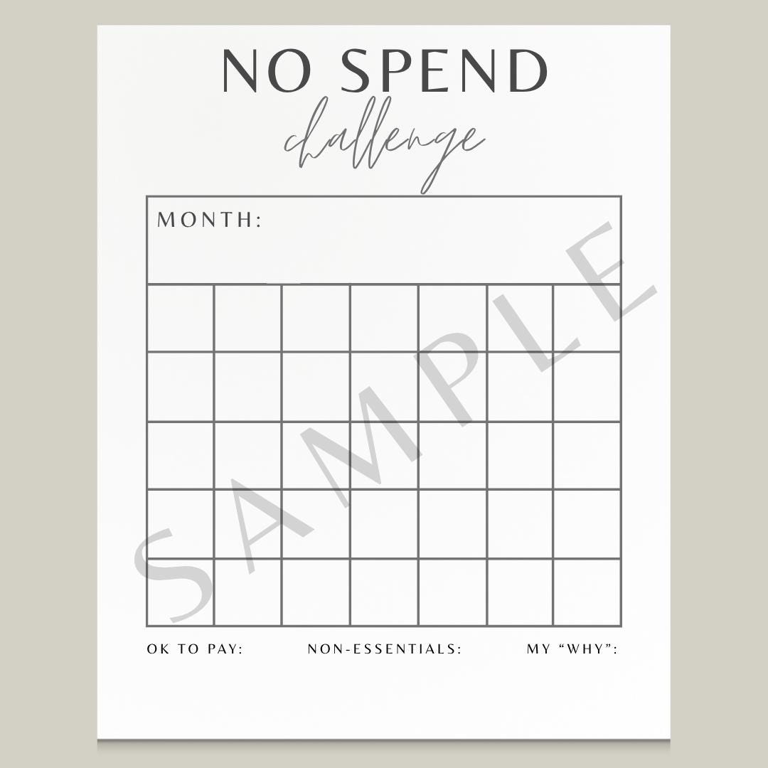 No Spend Challenge Tracker- Printable PDF, No Buy Challenge Worksheet ...