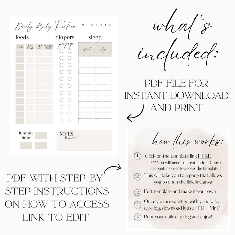 Daily Baby Care Log, Editable Baby Care Tracker, Printable Newborn Log ...