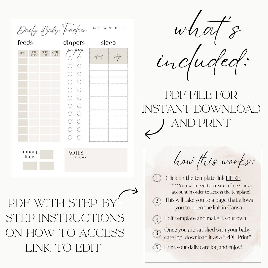 Daily Baby Care Log, Editable Baby Care Tracker, Printable Newborn Log ...