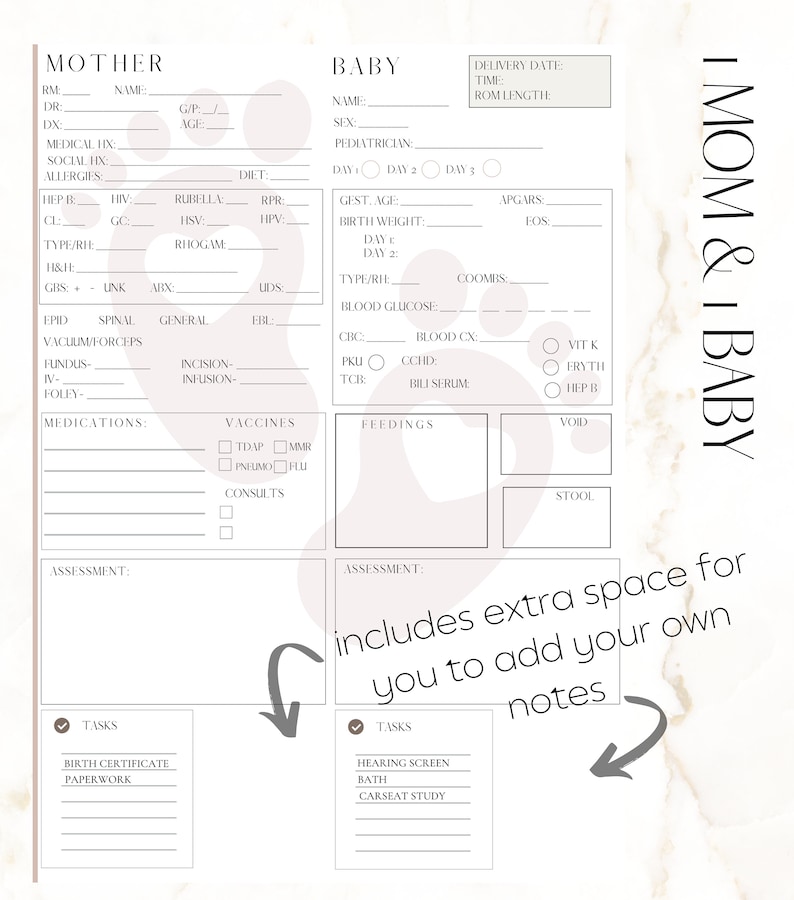 Editable Postpartum Nurse Report Sheet Template, Brain Sheet for Mother ...