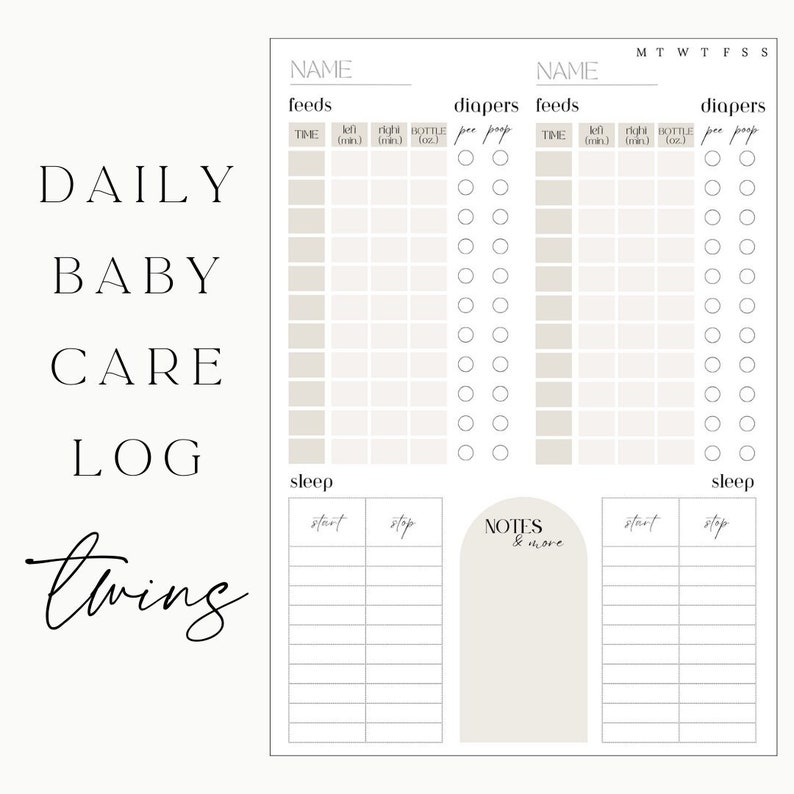Editable Daily Baby Care Log for Twins, Daily Twin Baby Tracker ...