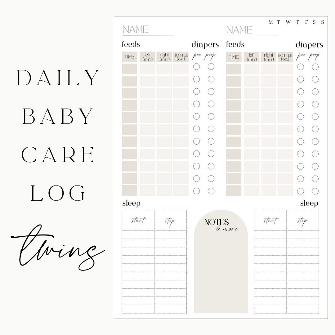 Editable Daily Baby Care Log for Twins, Daily Twin Baby Tracker ...