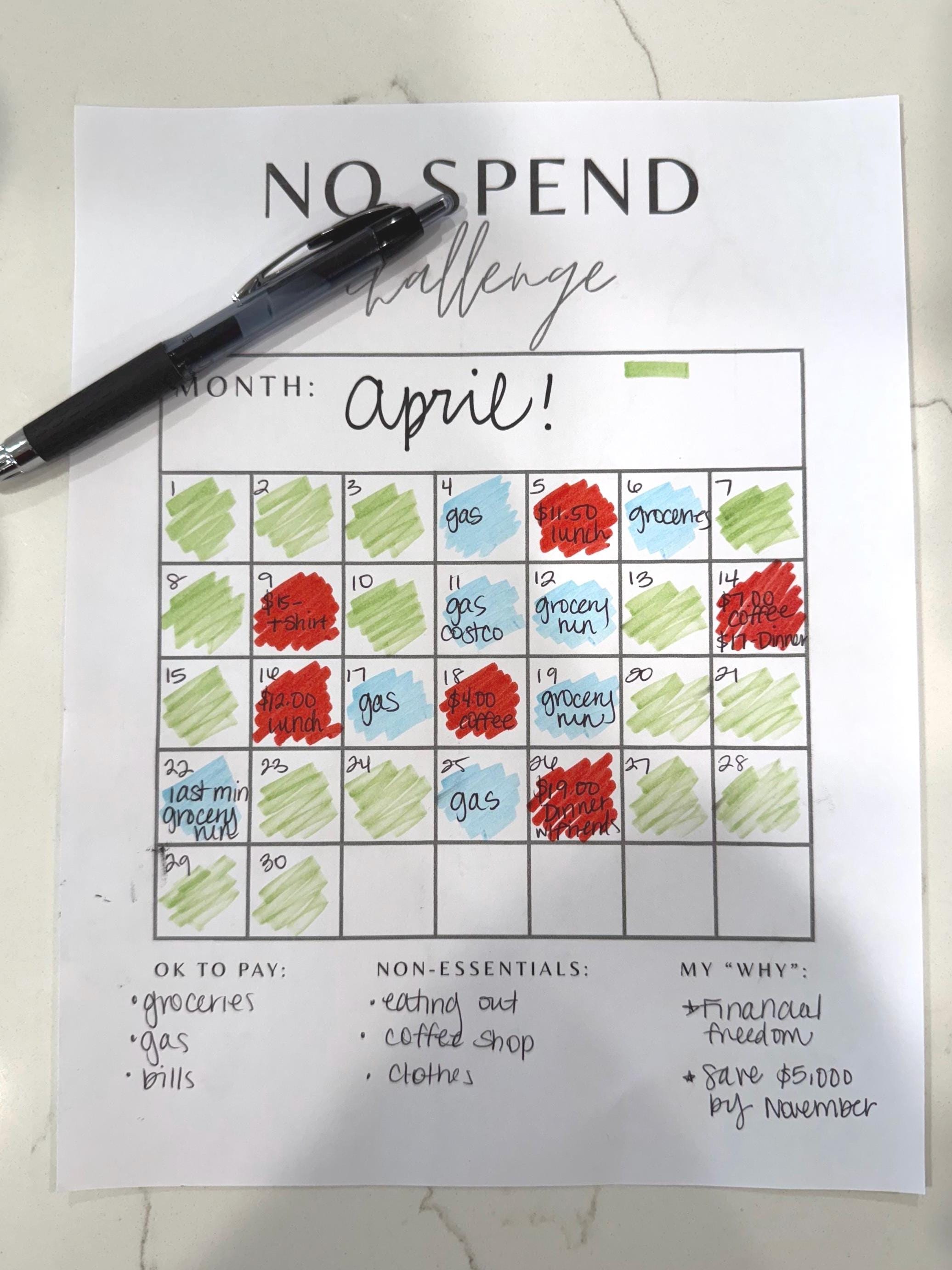 No Spend Challenge Tracker- Printable PDF, No Buy Challenge Worksheet ...