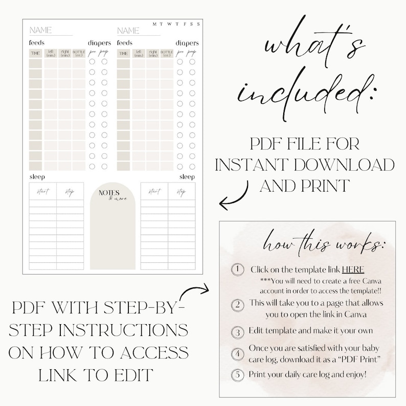 Editable Daily Baby Care Log for Twins, Daily Twin Baby Tracker ...