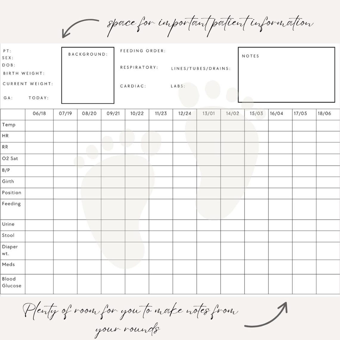 Editable NICU Nurse Report Sheet Template, Brain Sheet for NICU RN ...