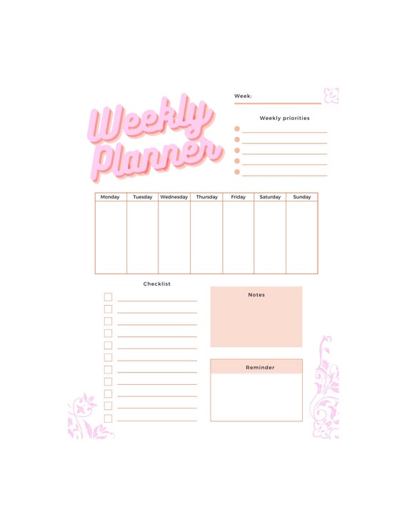 Minimalist Weekly Planner Printable - Etsy