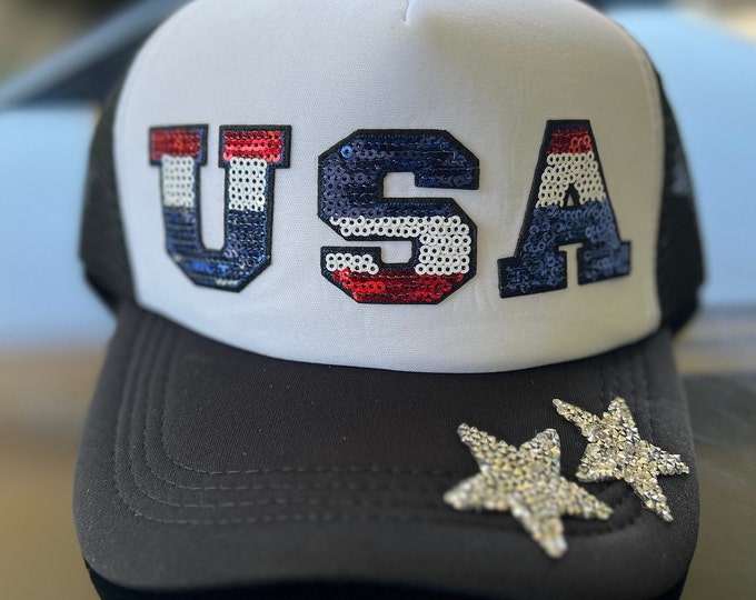American Flag Baseball Cap, Rhinestone USA Trucker Hat for Women ...