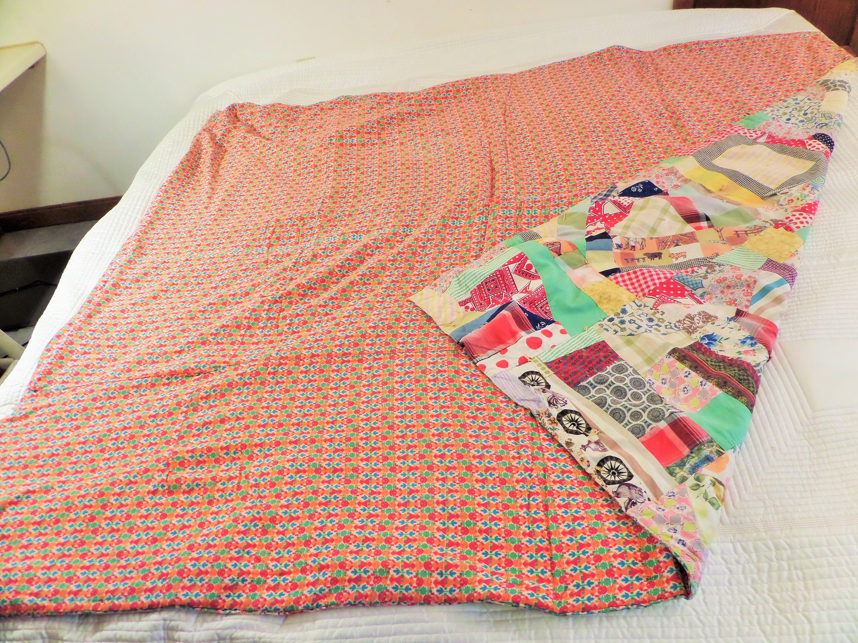 Vintage Hand-made 100% Cotton Multi-color Patchwork Quilt, 64 X 76, as ...