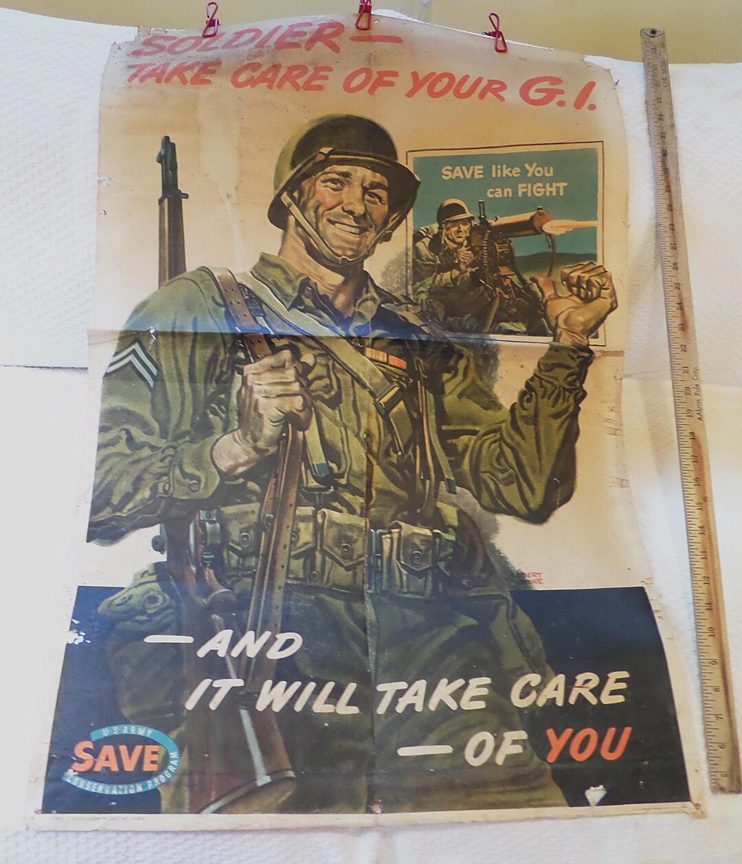 Original 1943 WW2 Wall Poster - "soldier - Take Care of Your G.I -- and ...