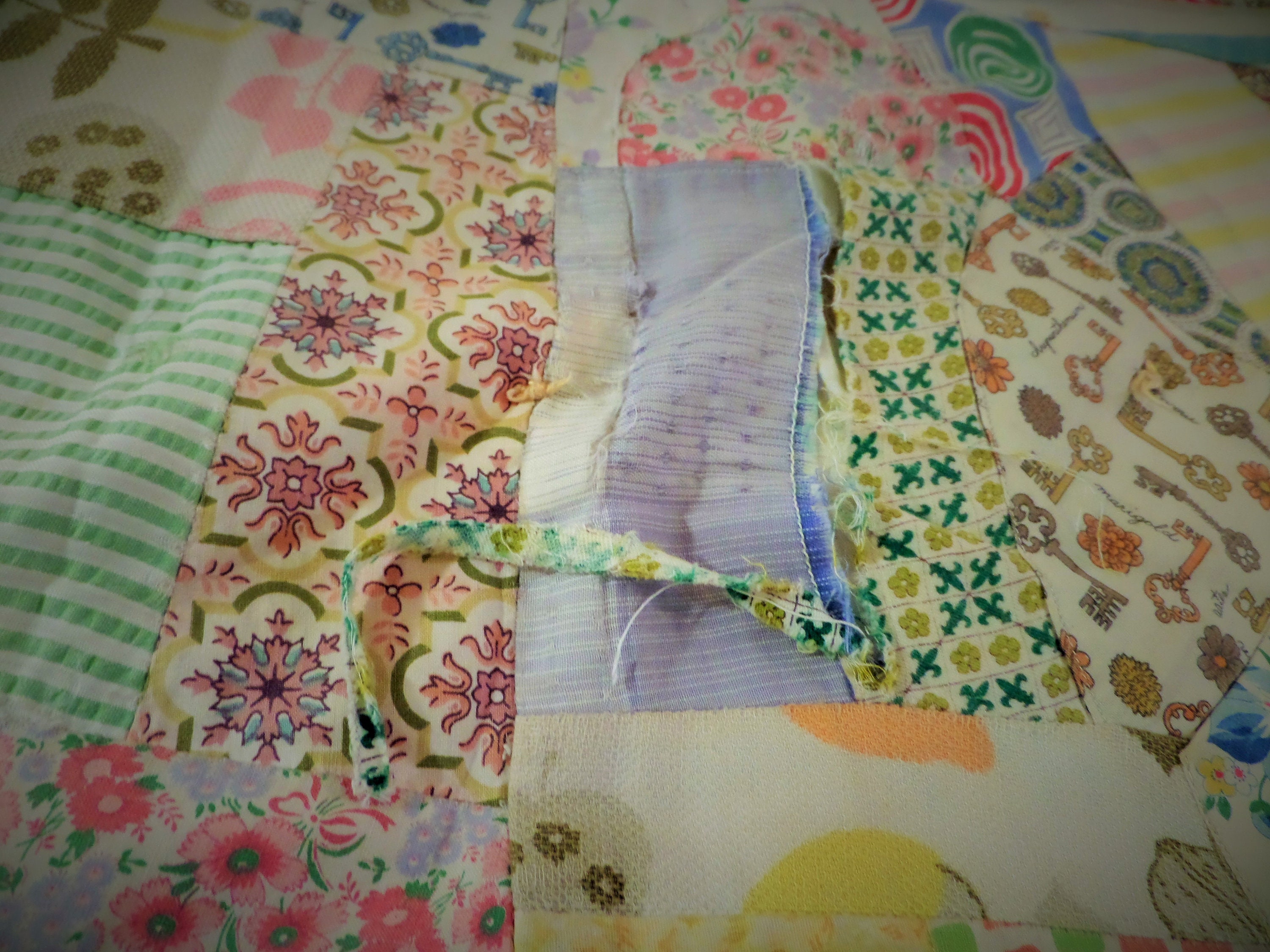 Vintage Hand-made 100% Cotton Multi-color Patchwork Quilt, 64 X 76, as ...