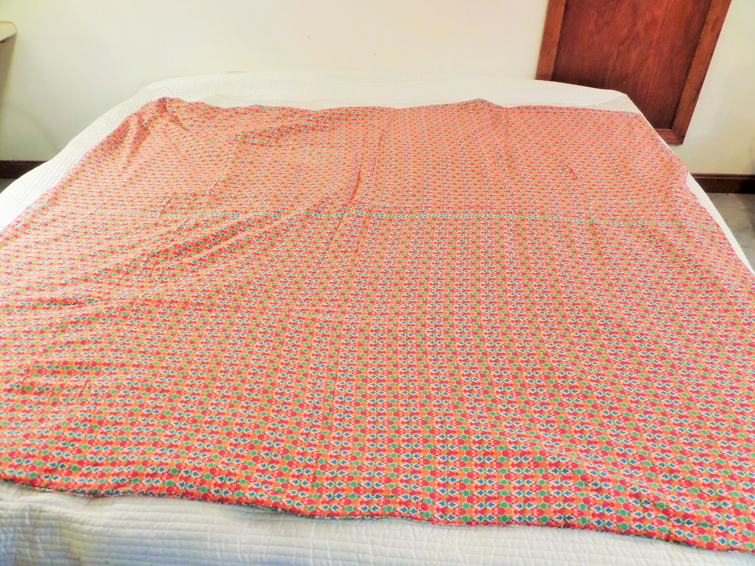 Vintage Hand-made 100% Cotton Multi-color Patchwork Quilt, 64 X 76, as ...