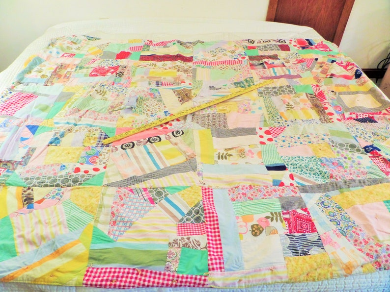 Vintage Hand-made 100% Cotton Multi-color Patchwork Quilt, 64 X 76, as ...