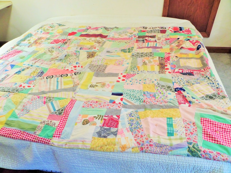 Vintage Hand-made 100% Cotton Multi-color Patchwork Quilt, 64 X 76, as ...