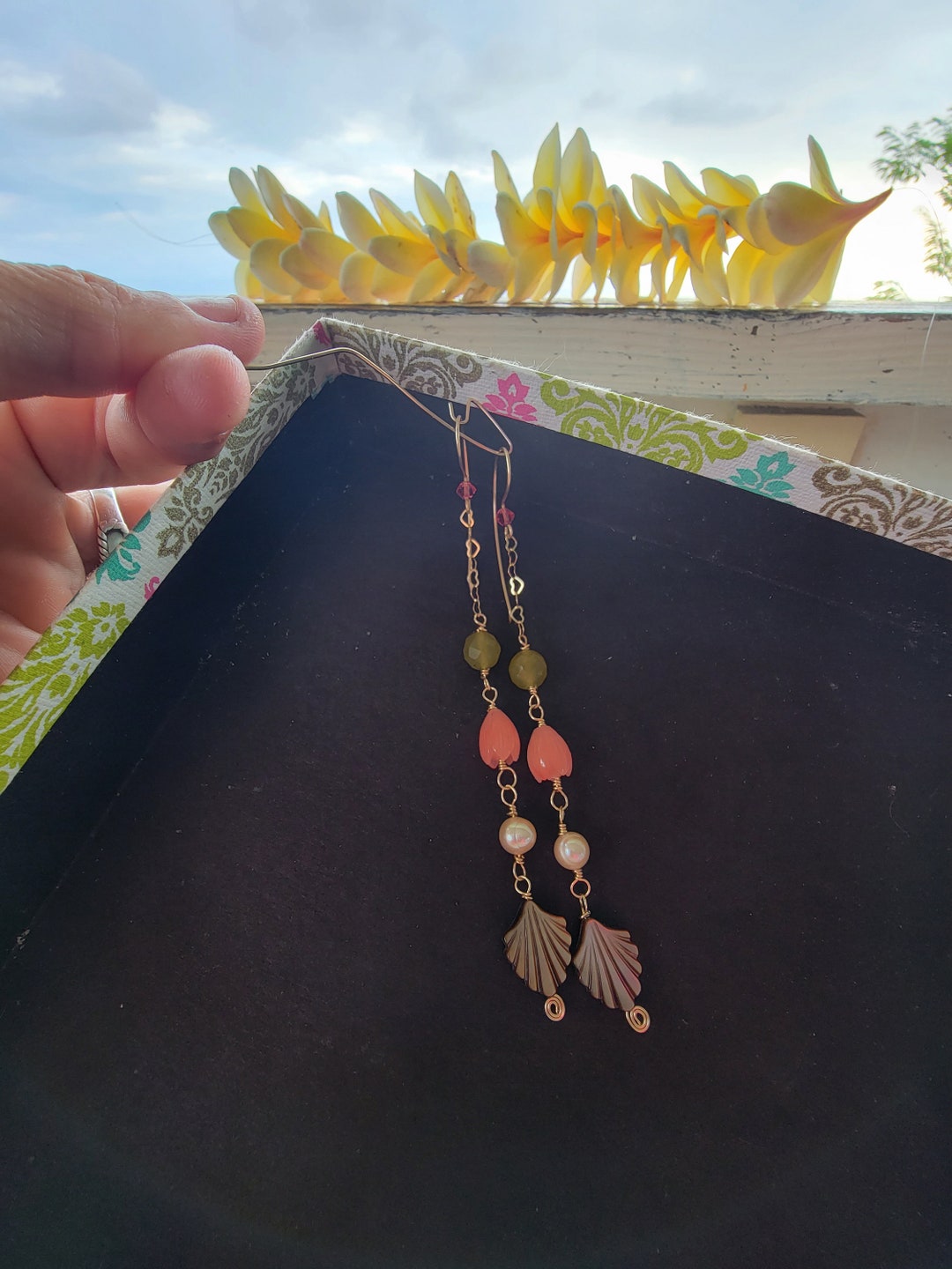 Pink Pearl, Pikake and Mother of Pearl Dangle Earrings - Etsy