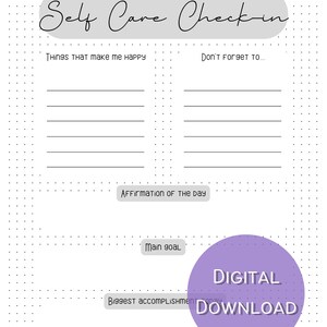 Self Care Check-in, Printable Planner, 8.5x11in Minimalistic Daily ...