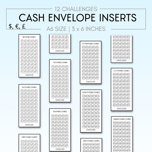 12 Printable Savings Challenge A6 Saving Tracker Cash Stuffing - Etsy