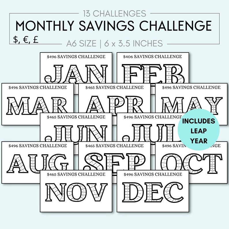 13 Printable A6 Savings Challenge Bundle, Monthly Savings Cash Envelope ...