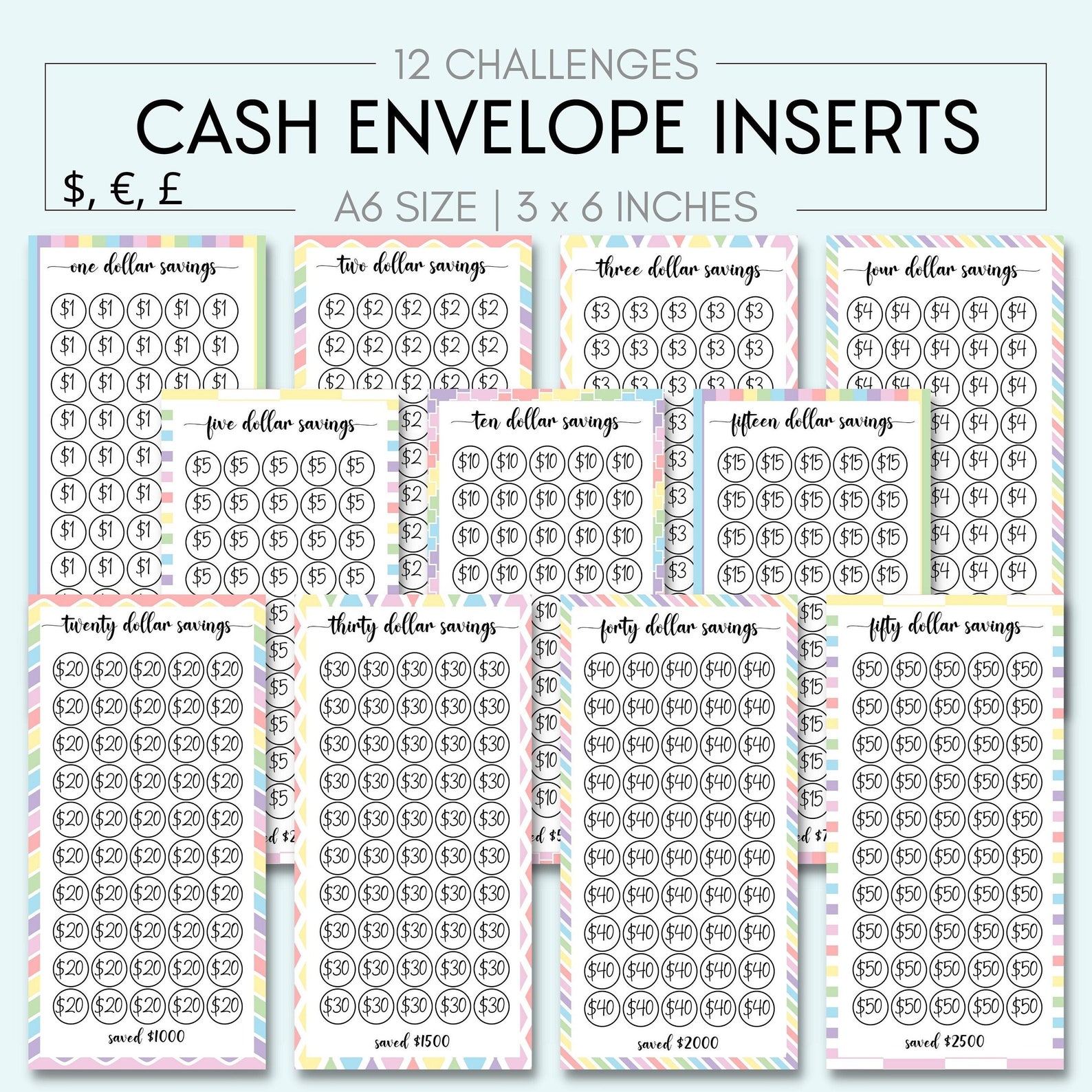 12 Printable A6 Savings Challenge, A6 Savings Fund, A6 Savings Tracker ...