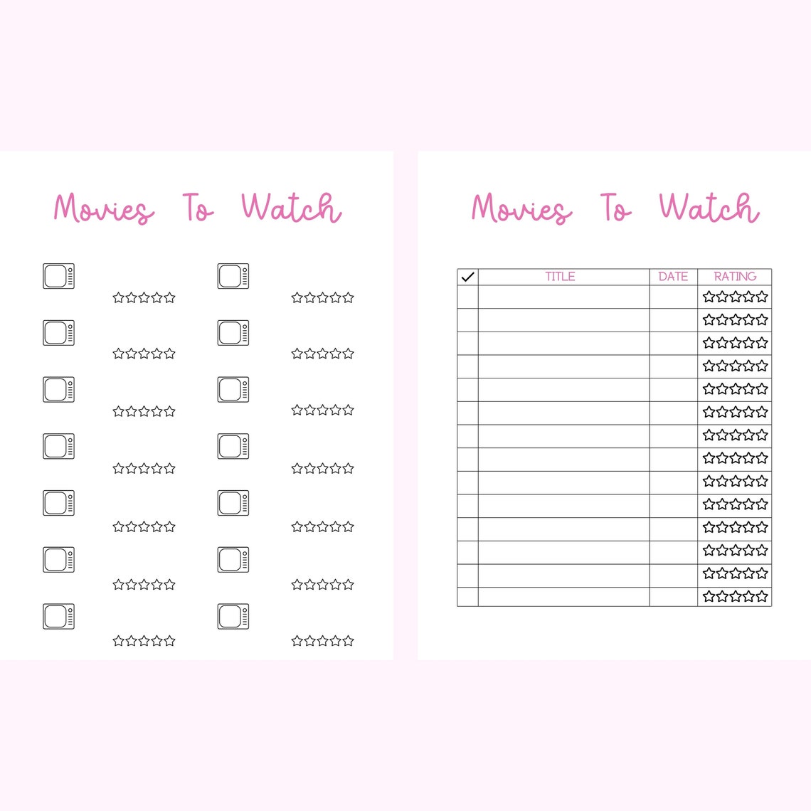 Printable Movie Tracker Film Watch List Movie Reviews Movie Log for ...
