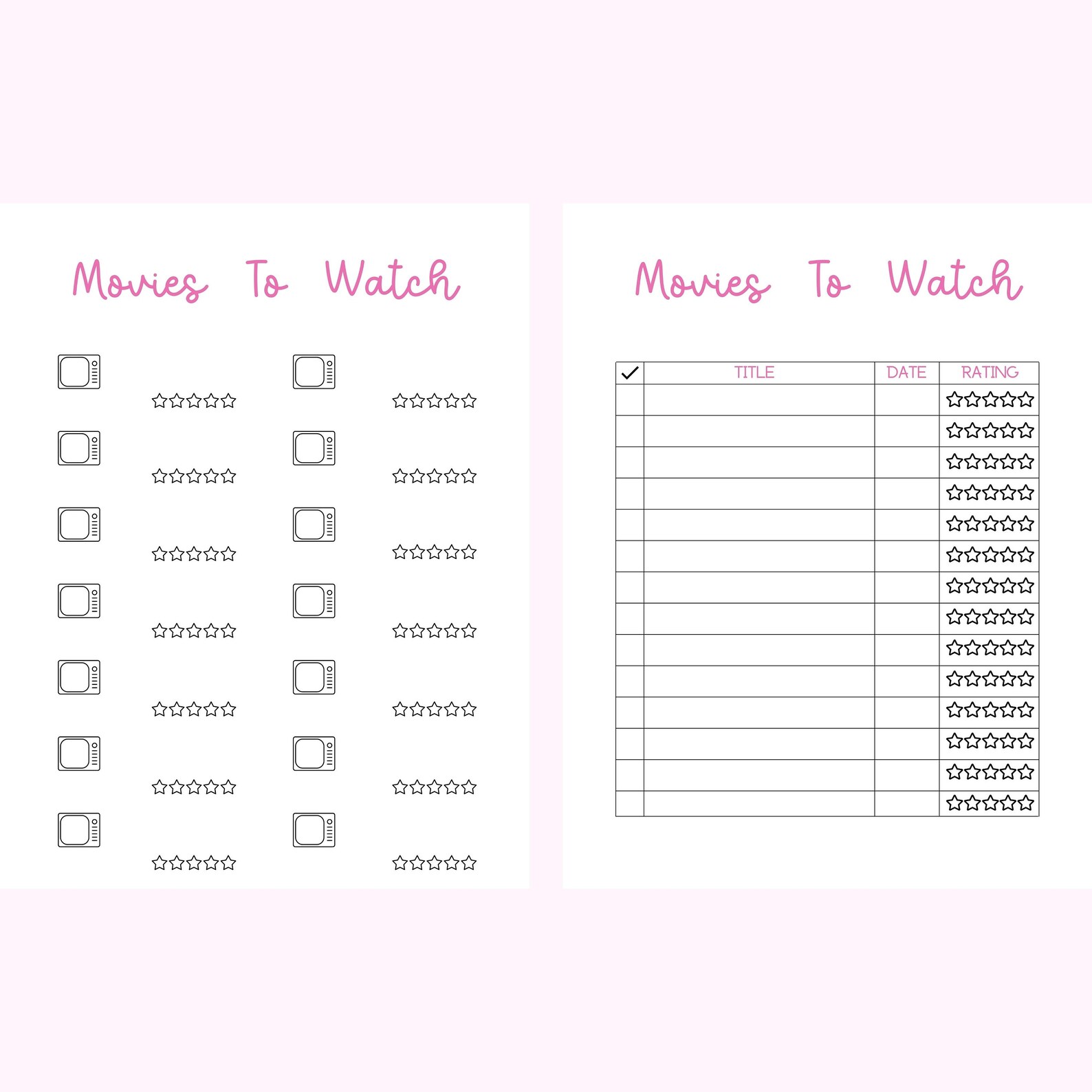 Printable Movie Tracker Film Watch List Movie Reviews Movie Log for ...