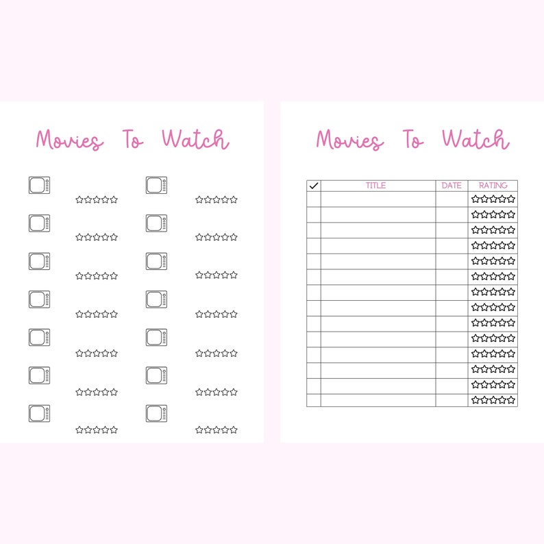 Printable Movie Tracker Film Watch List Movie Reviews Movie Log for ...
