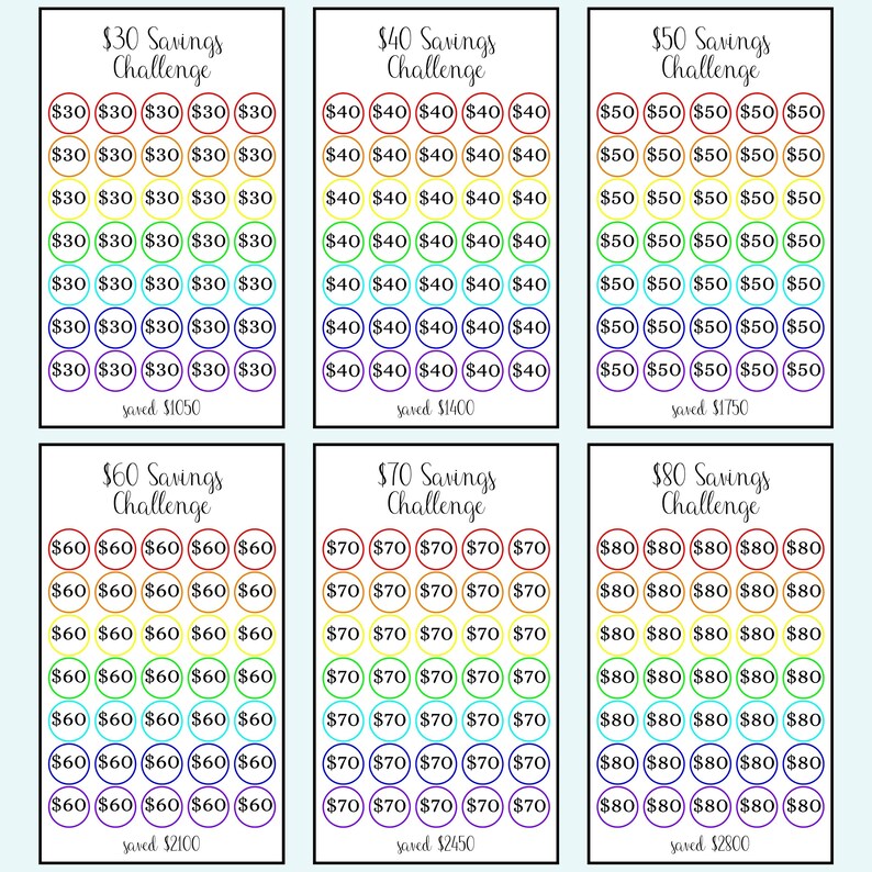 20 Printable Rainbow Saving Challenge A6 Saving Tracker Cash - Etsy